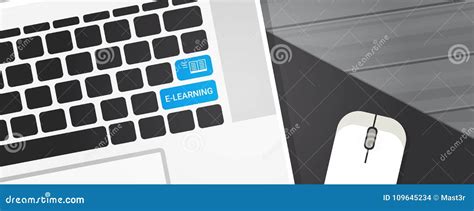 Elearning Key On Laptop Computer Keyboard Online Education Concept Horizontal Banner Stock