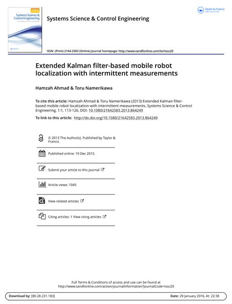 Pdf Extended Kalman Filter Based Mobile Robot Localization With Intermittent Measurement