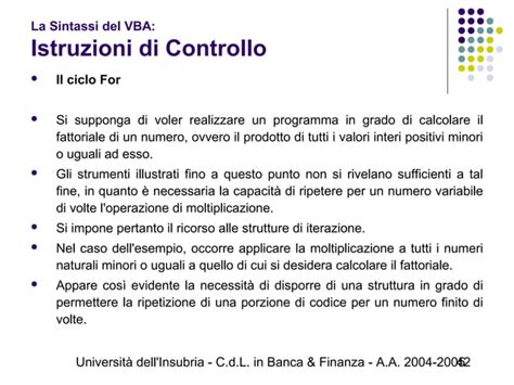 Lezione 1 Introduzione Al Vba Per Excel Ppt