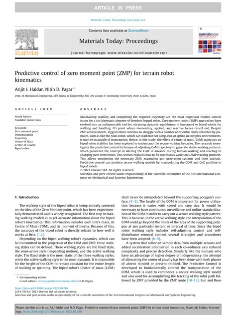 Pdf Predictive Control Of Zero Moment Point Zmp For Terrain Robot