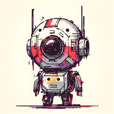 Pintura Minimalista De Un Lindo Robot De Ciencia Ficción Y Un Boceto En