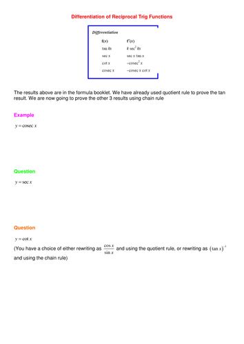 Differentiation Of Trig Functions Teaching Resources