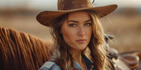 Beautiful Cowgirl Poses With Her Horse Concept Western Style Equestrian