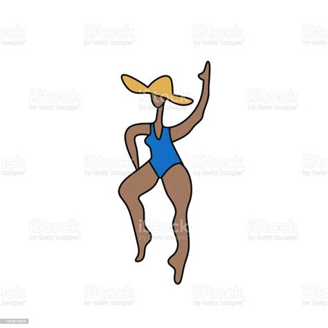 파란 수영복과 노란 모자를 쓴 춤추는 여자 플랫 낙서 스타일의 디지털 일러스트레이션 가냘픈에 대한 스톡 벡터 아트 및 기타 이미지 가냘픈 귀여운 낙서 드로잉 Istock