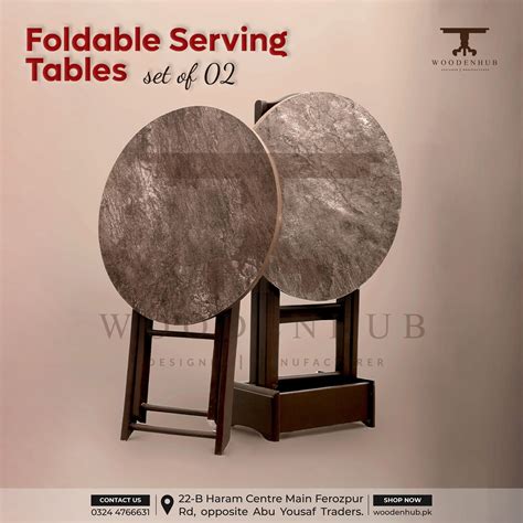 Foldable Serving Tables 2pc Wooden Hub