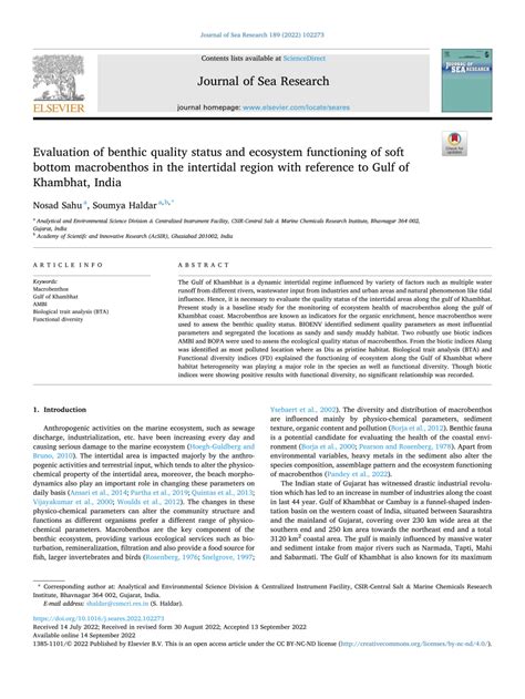 Pdf Evaluation Of Benthic Quality Status And Ecosystem Functioning Of