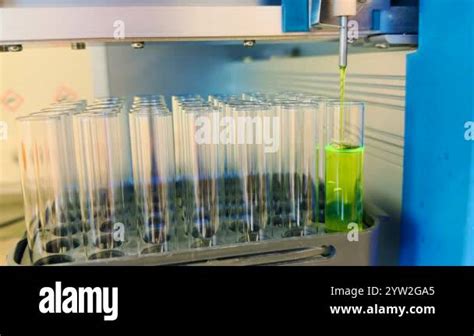 Green Fluorescent Compound Is Separated In Automated Machine Test Tube