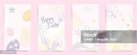 파스텔 부활절 이야기 템플릿 토끼와 꽃 달걀을 사용한 미니멀한 수직 디자인 고객 참여에 대한 스톡 벡터 아트 및 기타 이미지 고객 참여 공휴일 귀여운 Istock
