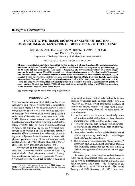 Pdf Quantitative Tissue Motion Analysis Of Digitized M Mode Images Gestational Differences Of
