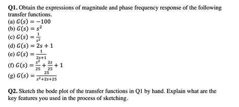 Solved Q1 Obtain The Expressions Of Magnitude And Phase