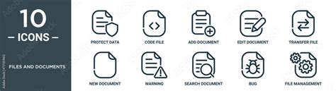 files and documents outline icon set includes thin line protect data