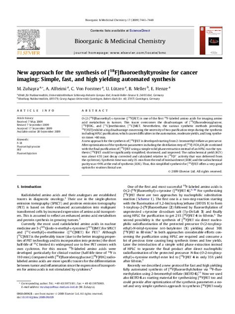 Pdf New Approach For The Synthesis Of [18f]fluoroethyltyrosine For