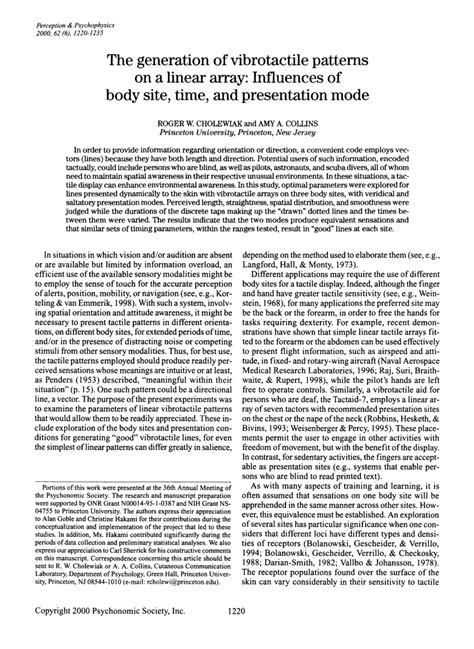 Pdf The Generation Of Vibrotactile Patterns On A Linear Array Influences Of Body Site Time