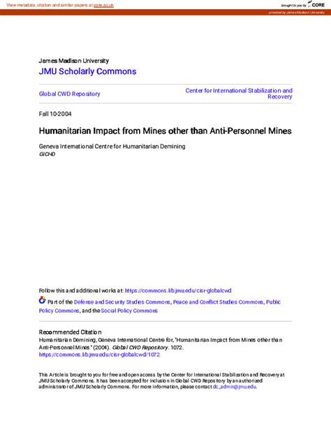 Pdf Humanitarian Impact From Mines Other Than Anti Personnel Mines