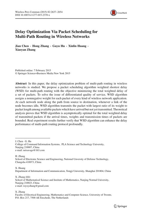 pdf delay optimization via packet scheduling for multi path routing