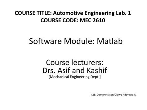 Automotive Engineering Lab 1 Matlab Course Module