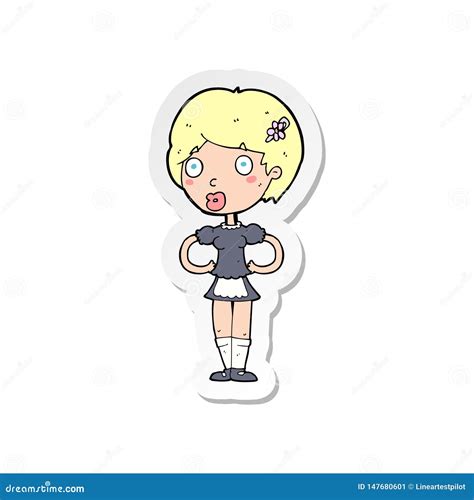 Sticker Of A Cartoon Woman In French Maid Outfit Stock Vector