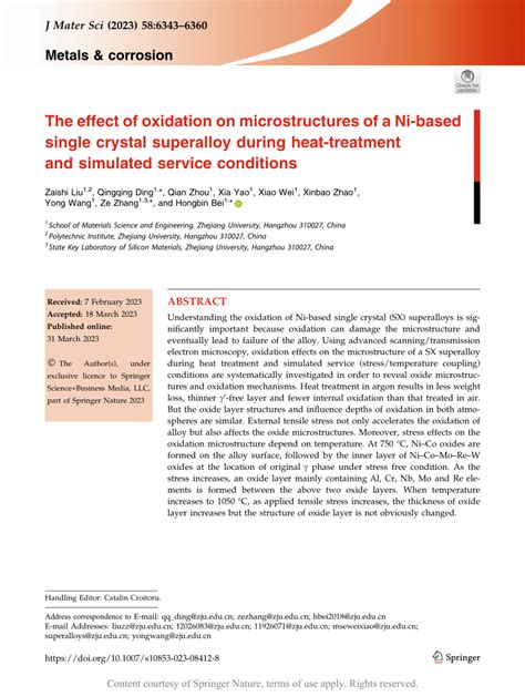 The Effect Of Oxidation On Microstructures Of A Ni Based Single Crystal Superalloy During Heat