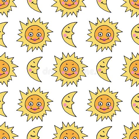 Beeldverhaal Naadloos Patroon Met Hand Getrokken Krabbelzon En Maan