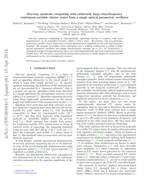 Pdf One Way Quantum Computing With Arbitrarily Large Time Frequency Continuous Variable
