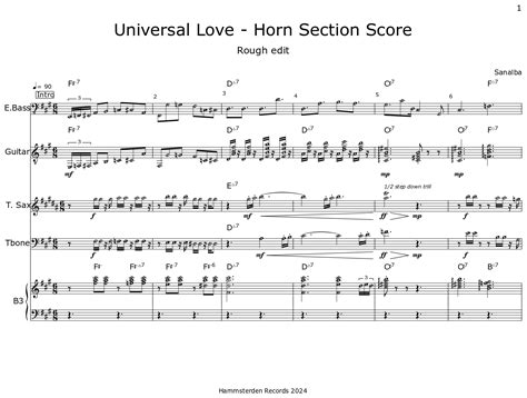 Universal Love Horn Section Score Sheet Music For Vintage Bass