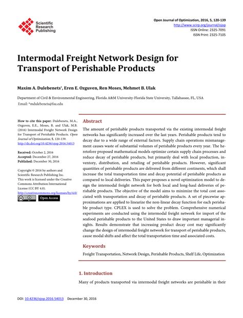 Pdf Intermodal Freight Network Design For Transport Of Perishable
