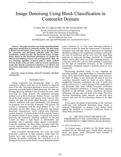 Pdf Image Denoising Using Block Classification In Contourlet Domain