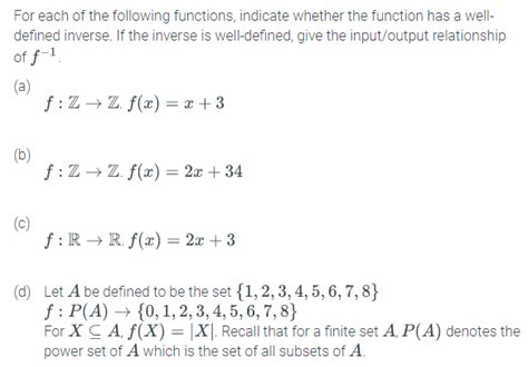 Solved For Each Of The Following Functions Indicate Whether