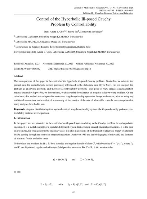 Pdf Control Of The Hyperbolic Ill Posed Cauchy [6pt]problem By Controllability