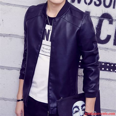 Manteau Homme Sport Pu Homme Veste Jeunesse Cuir Pardessus Hiver Col