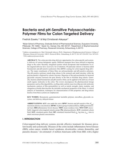 Pdf Bacteria And Ph Sensitive Polysaccharide Polymer Films For Colon Targeted Delivery