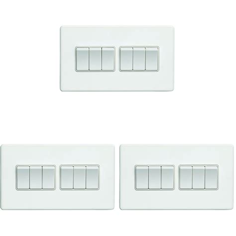 3 Pack 6 Gang Multi Light Switch Screwless Matt White 2 Way 10a Slim R