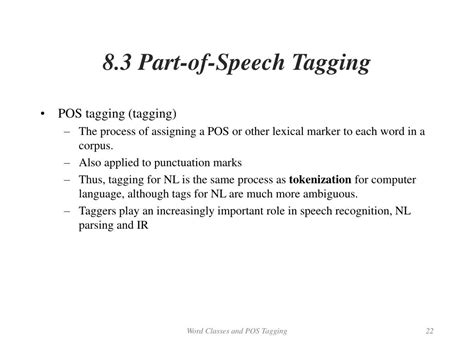 Ppt Chapter 8 Word Classes And Part Of Speech Tagging Powerpoint