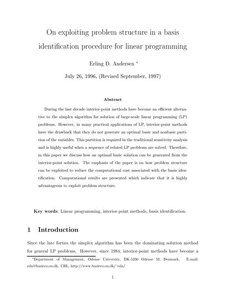 Pdf On Exploiting Problem Structure In A Basis Identification