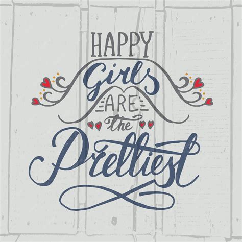 손으로 그린 타이포그래피 포스터입니다 엽서 인쇄 또는 날짜 카드 저장을 위한 질감 있는 배경에 낭만적인 인용문 행복한 여자가 가장 예쁘다 영감을 주는 벡터 인쇄술