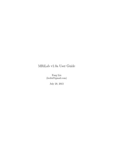 Numerical Mri Simulation Tool Mrilab V10a User Guide Pdf Matlab