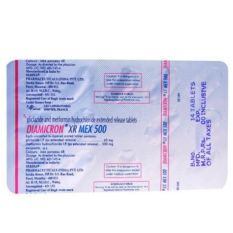 Diamicron XR MEX 500 Tablet 14 S Price Uses Side Effects Composition