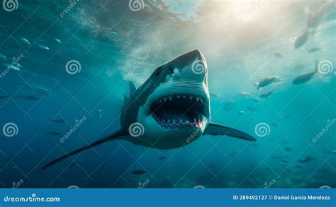 Shark Attacks At Ocean White Shark Lunges Towards Its Prey Generative