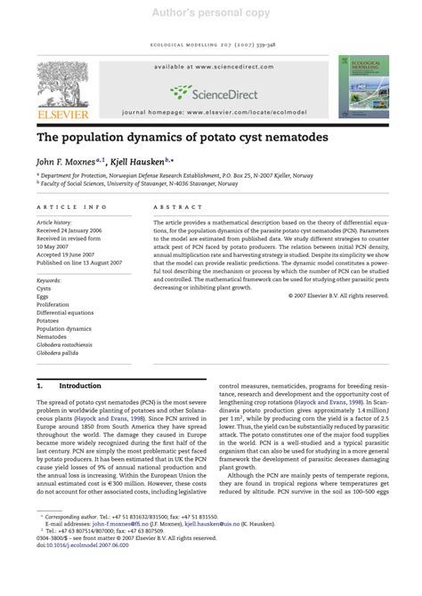 Pdf The Population Dynamics Of Potato Cyst Nematodes