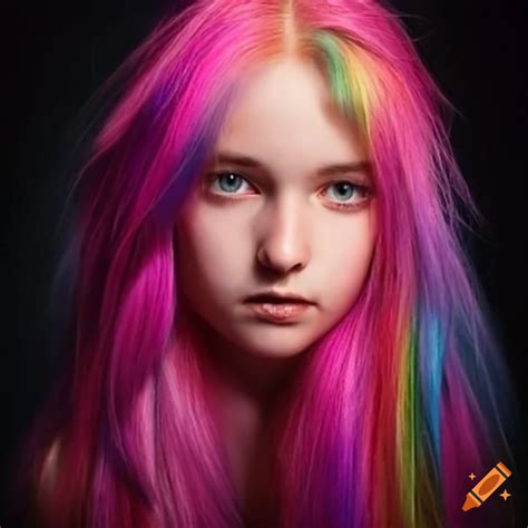 Teenager In Pink Dress With Rainbow Hair