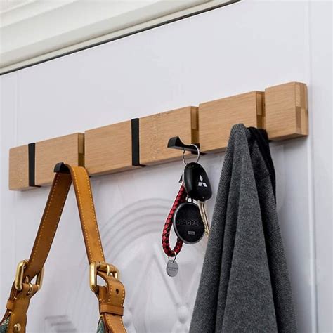 Ppiao Modern Wall Klädkrok Träklädhängare Vikbar Bambu Klädkrok Med 4