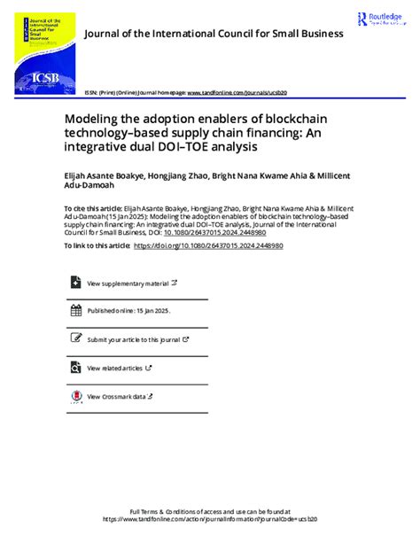 Pdf Modeling The Adoption Enablers Of Blockchain Technology Based Supply Chain Financing An