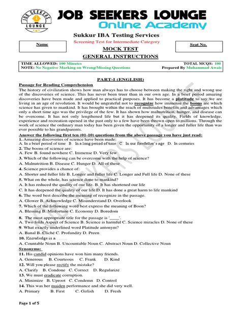 Sts Mock Test For Intermediate Category Pdf