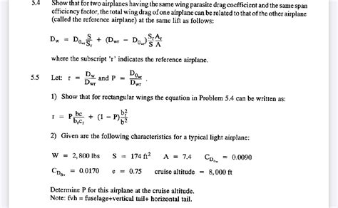 Solved 54 Show That For Two Airplanes Having The Same Wing