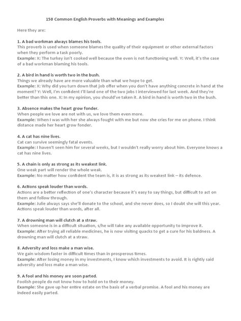 150 Common English Proverbs With Meanings And Examples Pdf Proverb