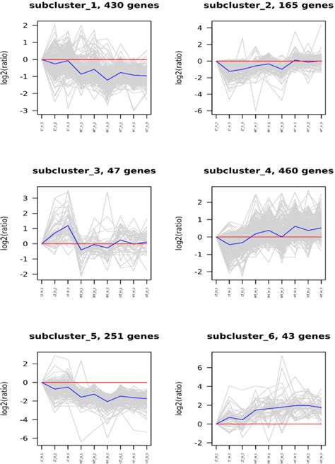 Expression Patterns Of Six Clustered Profiles Based On The Centered And Download Scientific