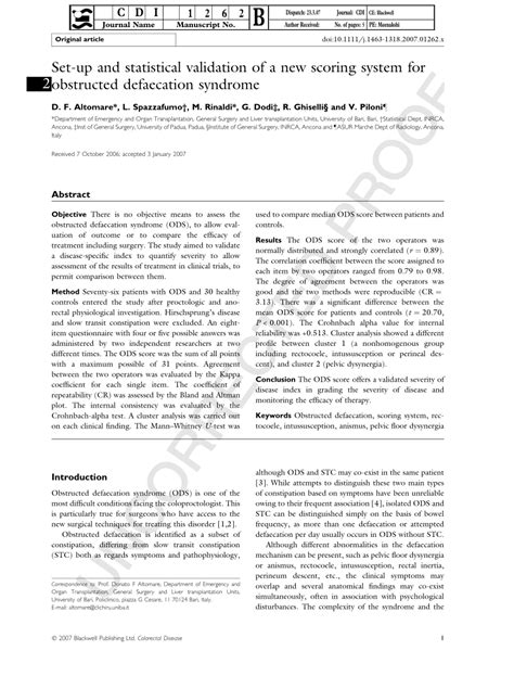 Pdf Set Up And Statistical Validation Of A New Scoring System For Obstructed Defecation Syndrome