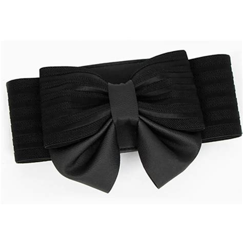 Fashion Women Lady Black Big Bowknot Stretch Elastic Bow Wide Stretch Buckle Waistband Waist