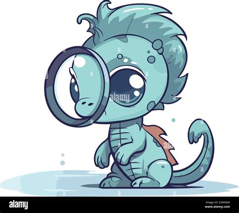 Cute Cartoon Monster With A Magnifying Glass Vector Illustration Stock