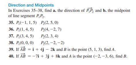Solved Direction And Midpoints In Exercises Find A Chegg